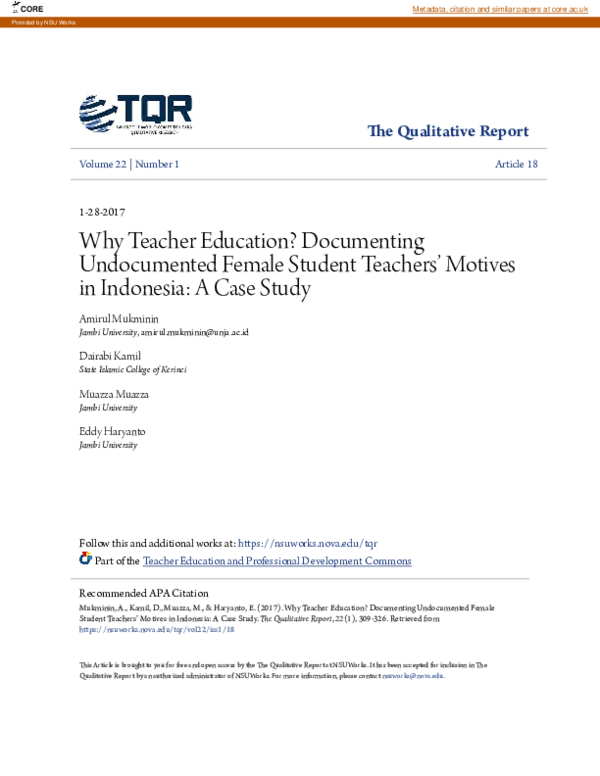 (PDF) Why Teacher Education? Documenting Undocumented Female Student ...