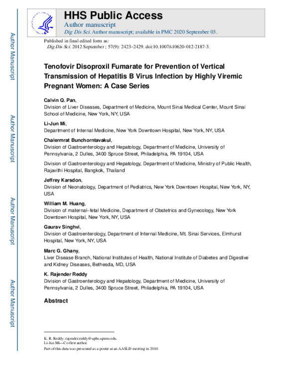 (PDF) TDF Prevents HBV Vertical Transmission in Pregnancies