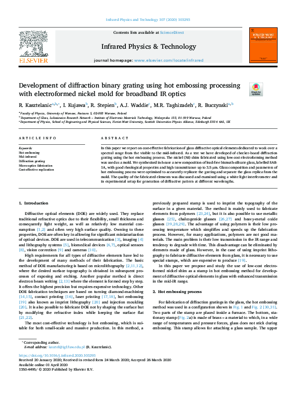 Pdf Development Of Diffraction Binary Grating Using Hot Embossing