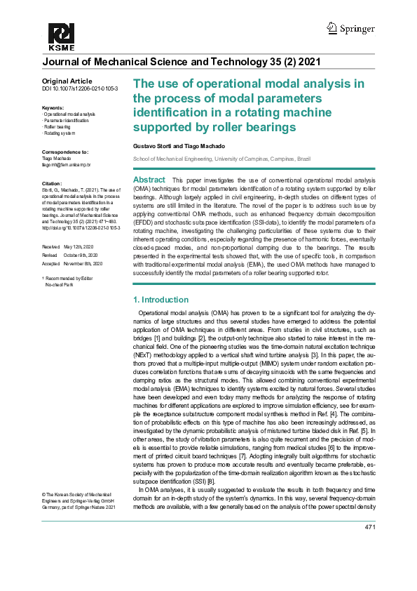 (PDF) The use of operational modal analysis in the process of modal parameters identification in ...