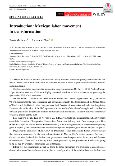(PDF) Introduction: Mexican labor movement in transformation