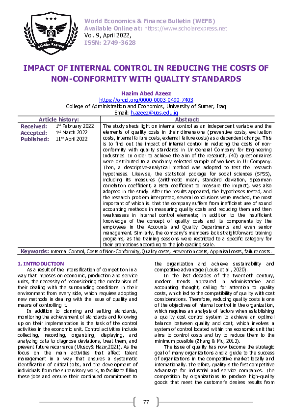 (PDF) IMPACT OF INTERNAL CONTROL IN REDUCING THE COSTS OF NON ...
