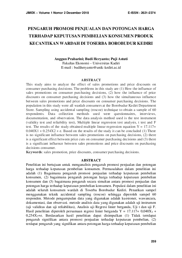 (PDF) Pengaruh Promosi Penjualan Dan Potongan Harga Terhadap Keputusan Pembelian Konsumen DI ...