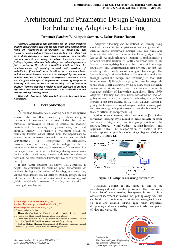 (PDF) Architectural and Parametric Design Evaluation for Enhancing Adaptive E-Learning