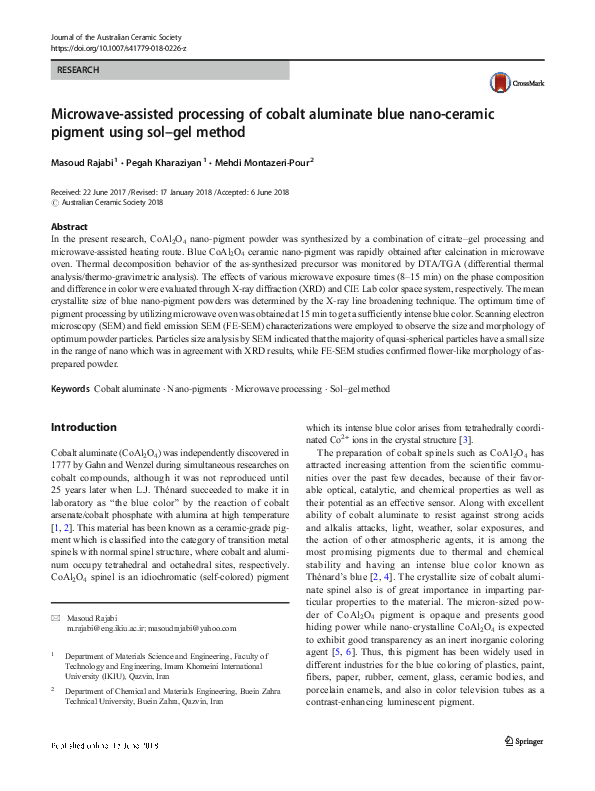 (PDF) Microwave-assisted processing of cobalt aluminate blue nano-ceramic pigment using sol–gel ...