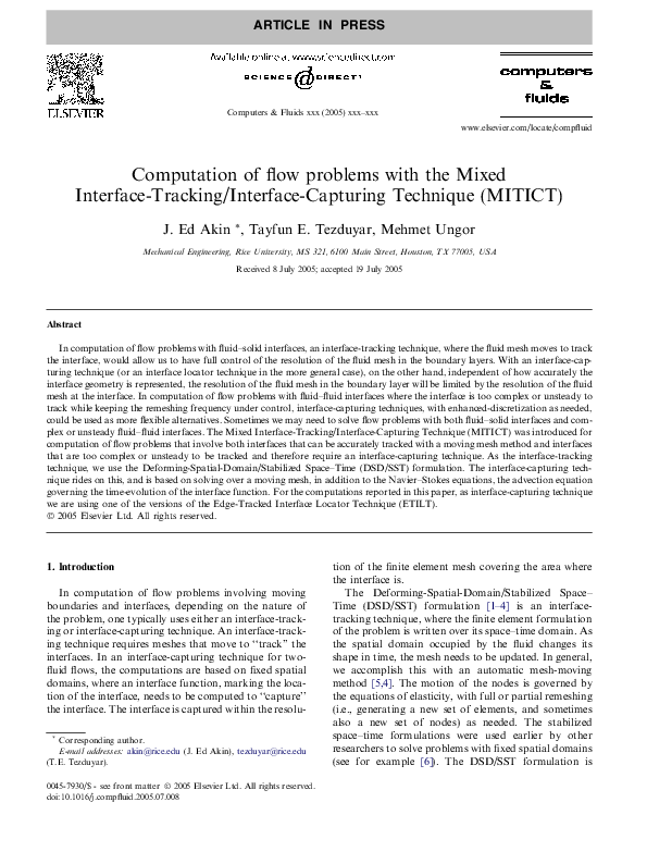 (PDF) Computation of flow problems with the Mixed Interface-Tracking/Interface-Capturing ...