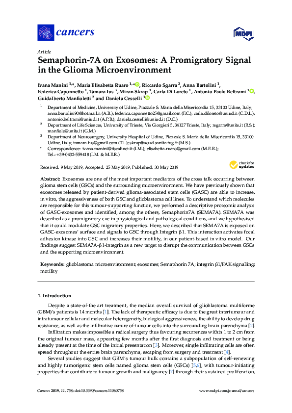 (PDF) Semaphorin-7A on Exosomes: A Promigratory Signal in the Glioma Microenvironment