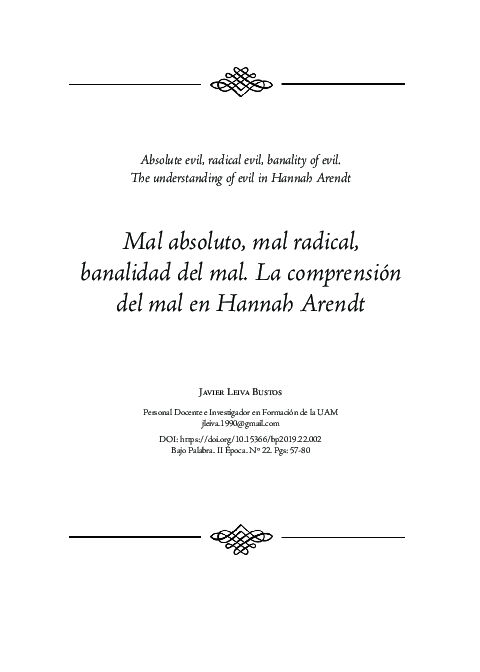 (PDF) Mal absoluto mal radical banalidad del mal La comprensión del mal ...
