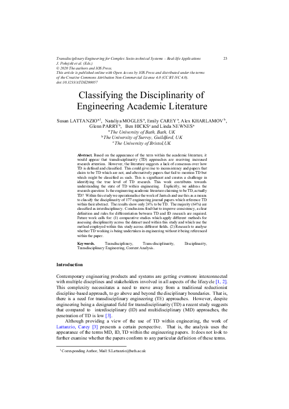 (PDF) Classifying the Disciplinarity of Engineering Academic Literature