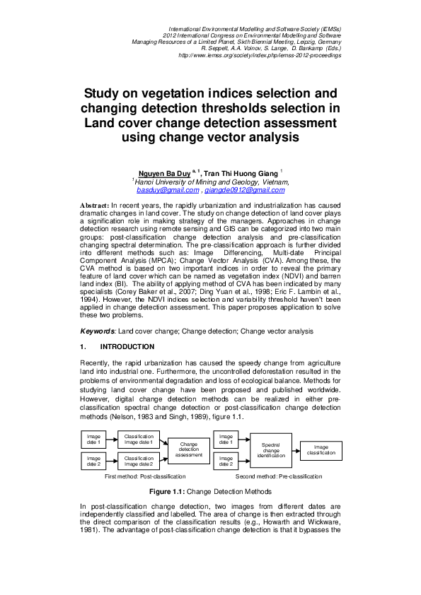 (PDF) Study on vegetation indices selection and changing detection thresholds selection in Land ...