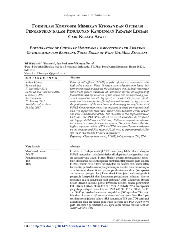 (PDF) Formulasi Komposisi Membran Kitosan Dan Optimalisasi Pengadukan ...