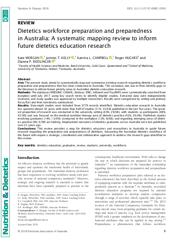 (PDF) Dietetics workforce preparation and preparedness in Australia: A ...