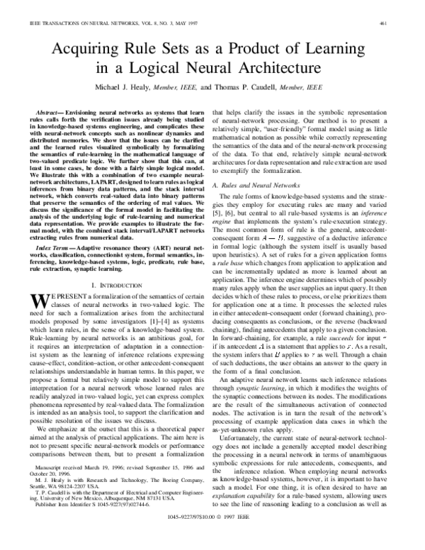 (PDF) Acquiring rule sets as a product of learning in a logical neural architecture