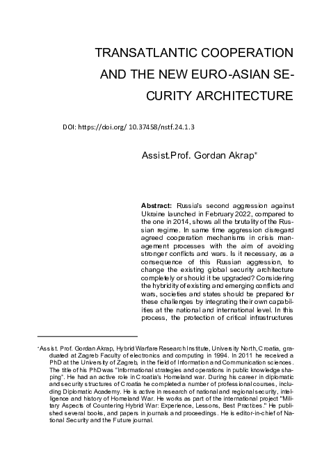 (PDF) Transatlantic Cooperation and New Euro-Asian Security Architecture