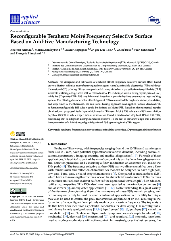 Pdf Reconfigurable Terahertz Moiré Frequency Selective Surface Based On Additive Manufacturing