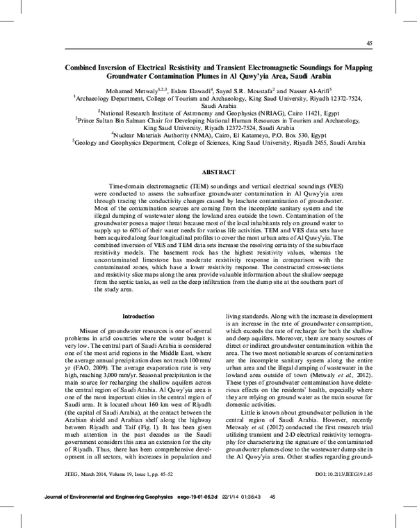 Pdf Combined Inversion Of Electrical Resistivity And Transient