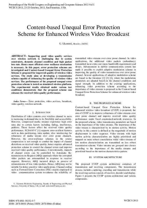 Pdf Content Based Error Protection For Video Broadcast 