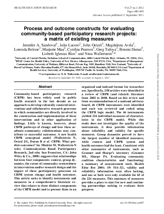 (PDF) Process and outcome constructs for evaluating community-based ...