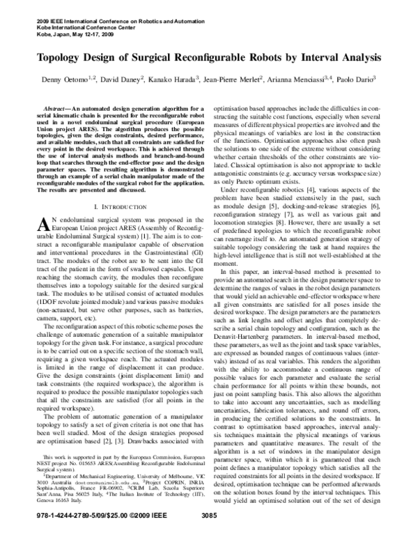 (PDF) Topology design of surgical reconfigurable robots by interval analysis