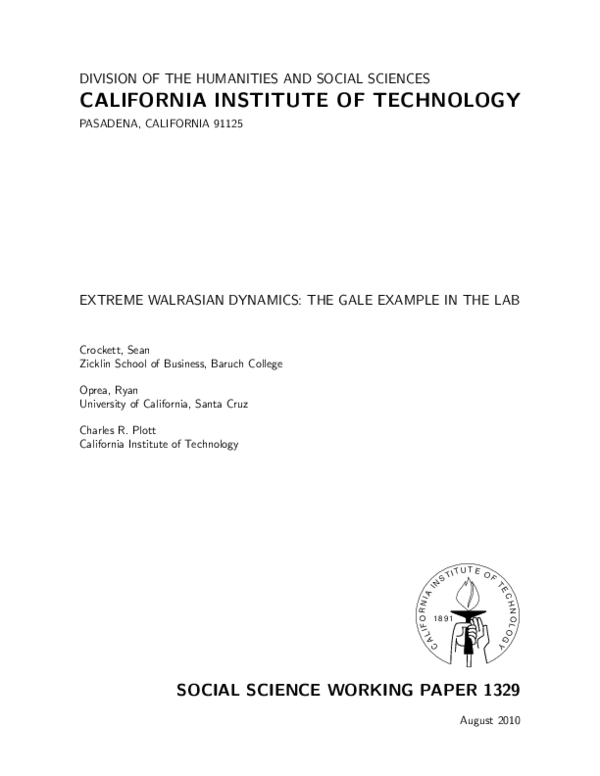 (PDF) Extreme Walrasian Dynamics: The Gale Example in the Lab