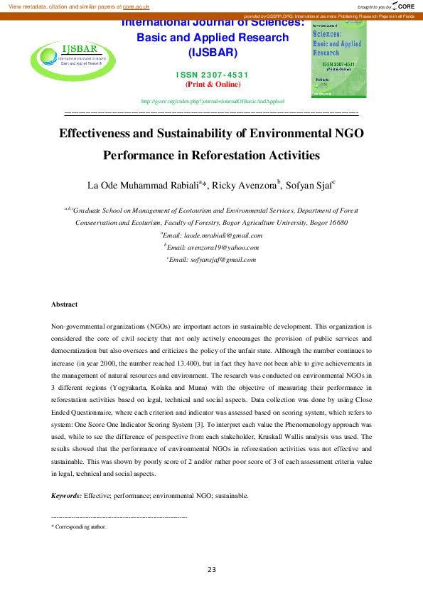 (PDF) Effectiveness and Sustainability of Environmental NGO Performance ...