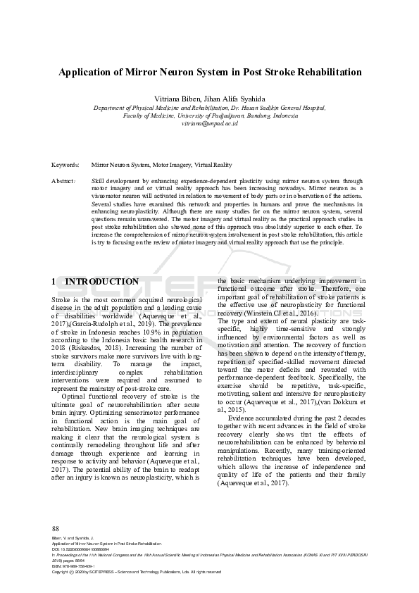 (PDF) Application of Mirror Neuron System in Post Stroke Rehabilitation