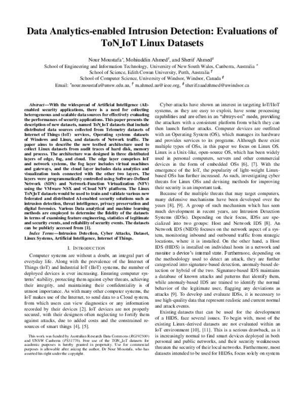 Pdf Data Analytics Enabled Intrusion Detection Evaluations Of Toniot Linux Datasets