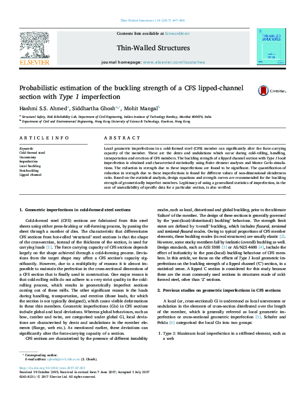 (PDF) Probabilistic estimation of the buckling strength of a CFS lipped ...