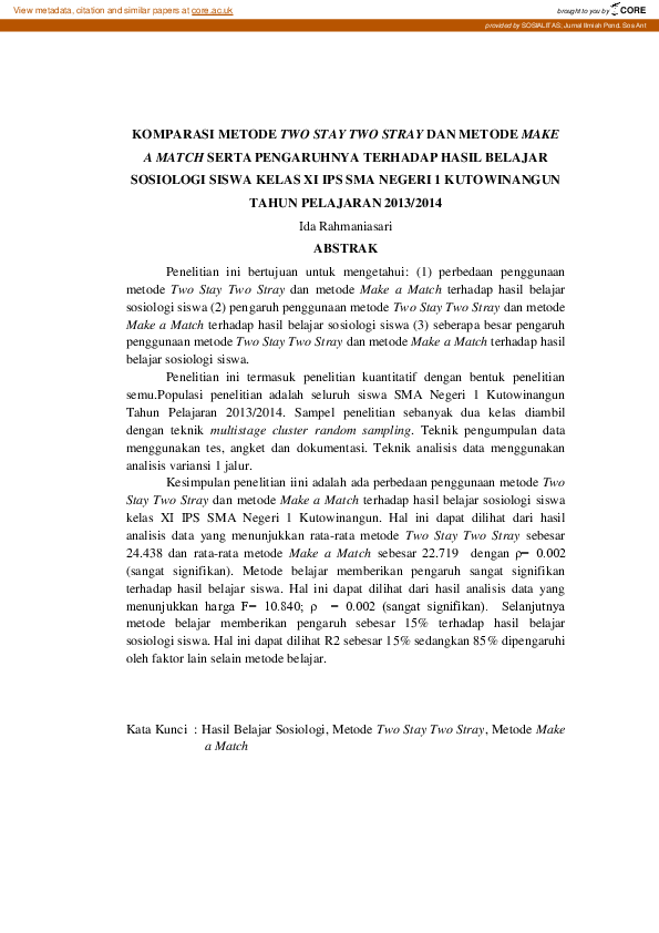 (PDF) Komparasi Metode Two Stay Two Stray Dan Metode Make a Match Serta ...