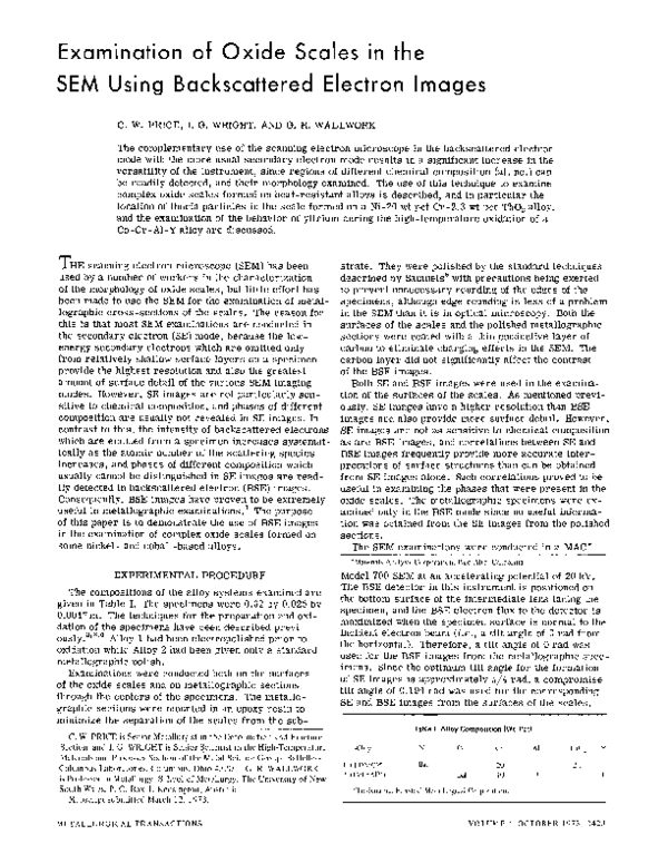 (PDF) Examination of oxide scales in the SEM using backscattered ...