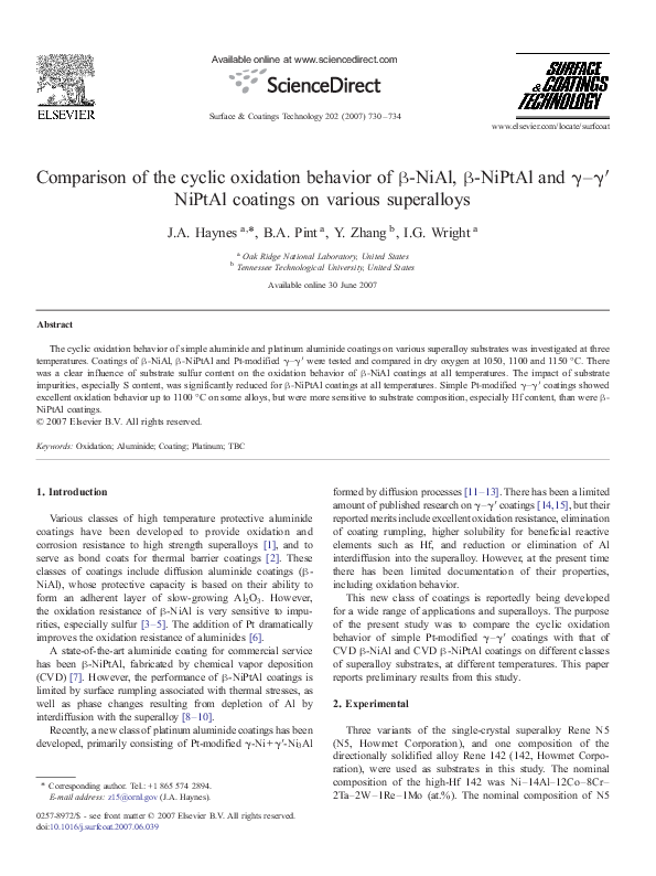 (PDF) Comparison of the cyclic oxidation behavior of beta-NiAl, beta ...
