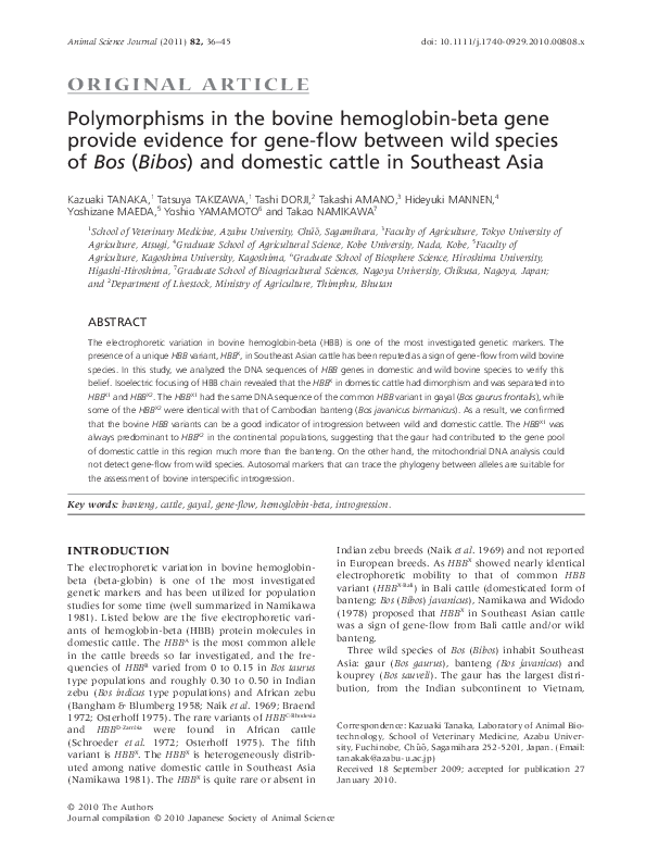 (PDF) Polymorphisms in the bovine hemoglobin-beta gene provide evidence ...