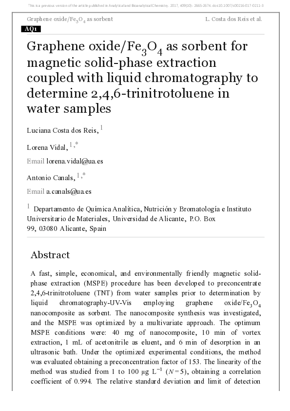 (PDF) Graphene oxide/Fe3O4 as sorbent for magnetic solid-phase extraction coupled with liquid ...