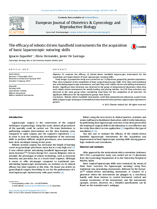 (PDF) The efficacy of robotic driven handheld instruments for the acquisition of basic ...