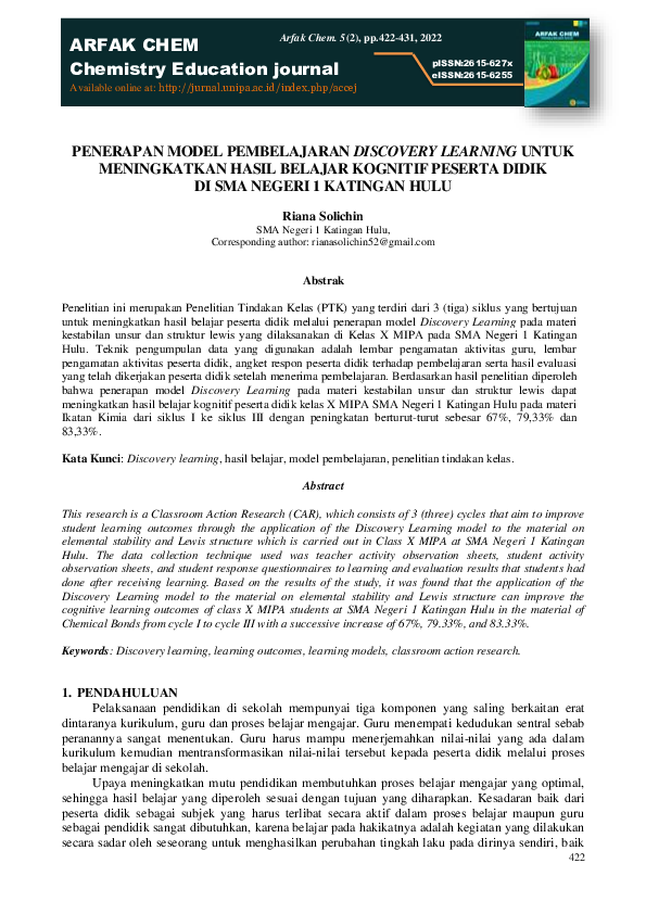 (PDF) Penerapan Model Pembelajaran Discovery Learning dengan Menggunakan Media Komik untuk ...