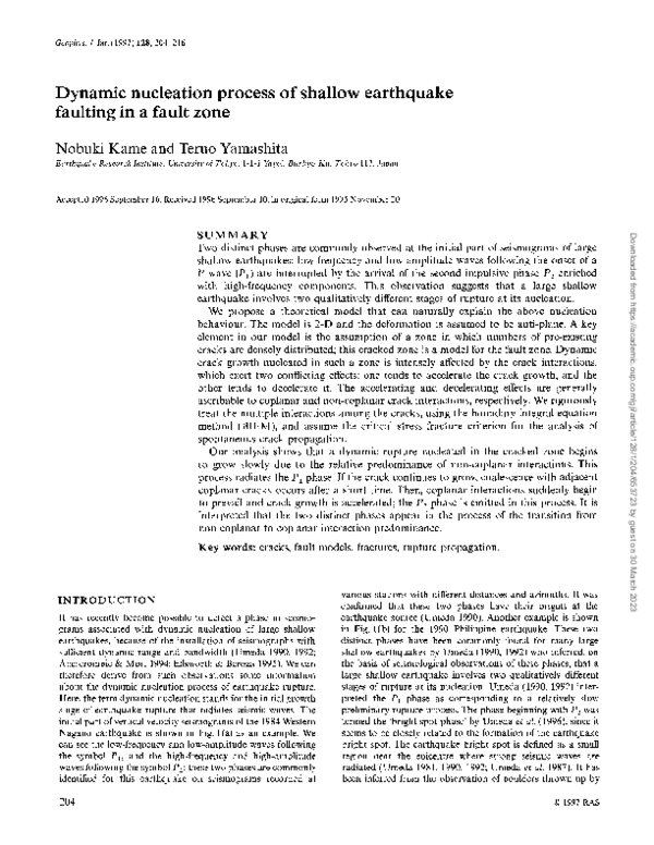 (PDF) Dynamic nucleation process of shallow earthquake faulting in a ...