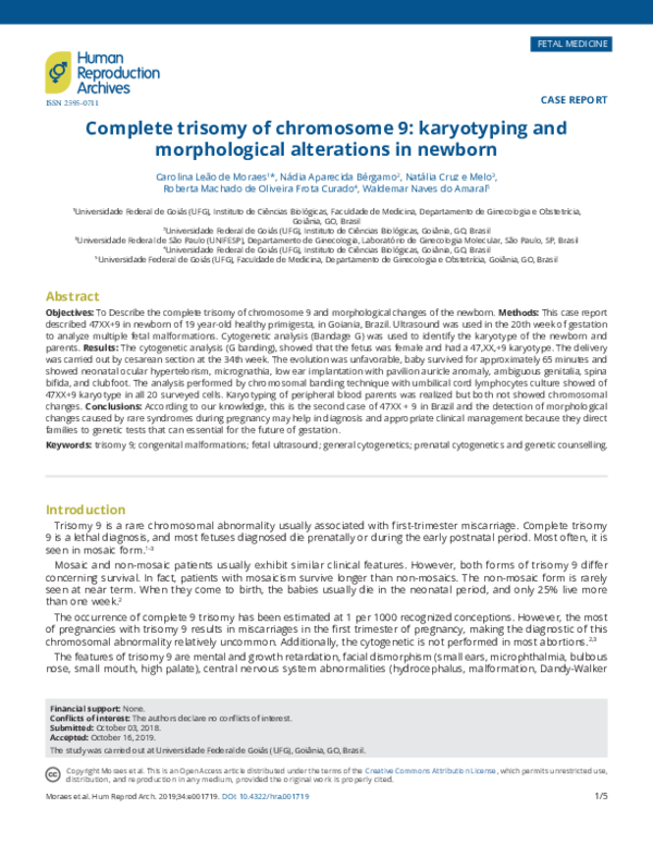 (PDF) Complete trisomy of chromosome 9: karyotyping and morphological ...