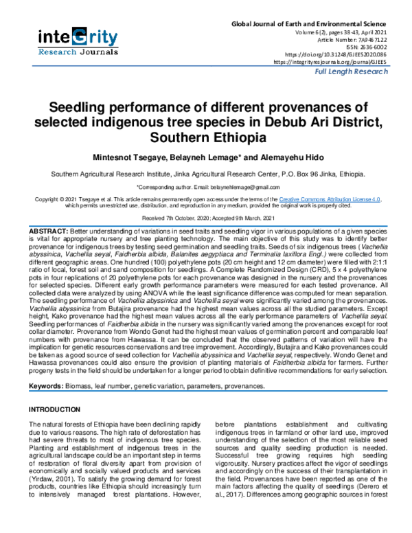 (PDF) Seedling performance of different provenances of selected ...