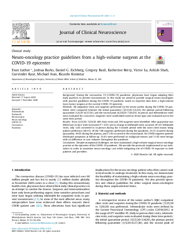 (PDF) Neuro-oncology practice guidelines from a high-volume surgeon at ...