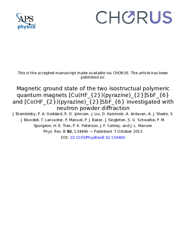 (PDF) Magnetic ground state of the two isostructual polymeric quantum ...