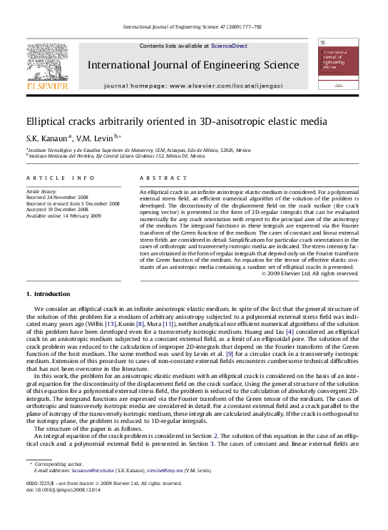 (PDF) Elliptical cracks arbitrarily oriented in 3D-anisotropic elastic ...