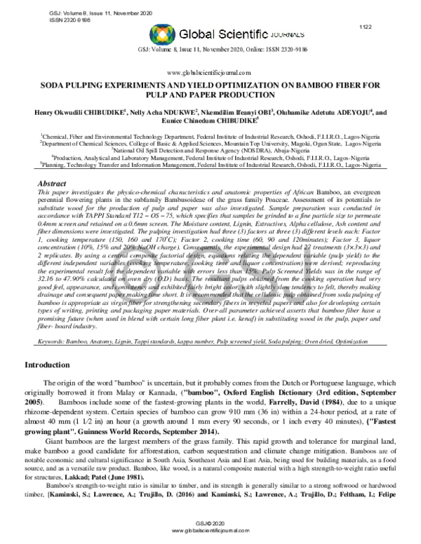 (PDF) SODA PULPING EXPERIMENTS AND YIELD OPTIMIZATION ON BAMBOO FIBER ...