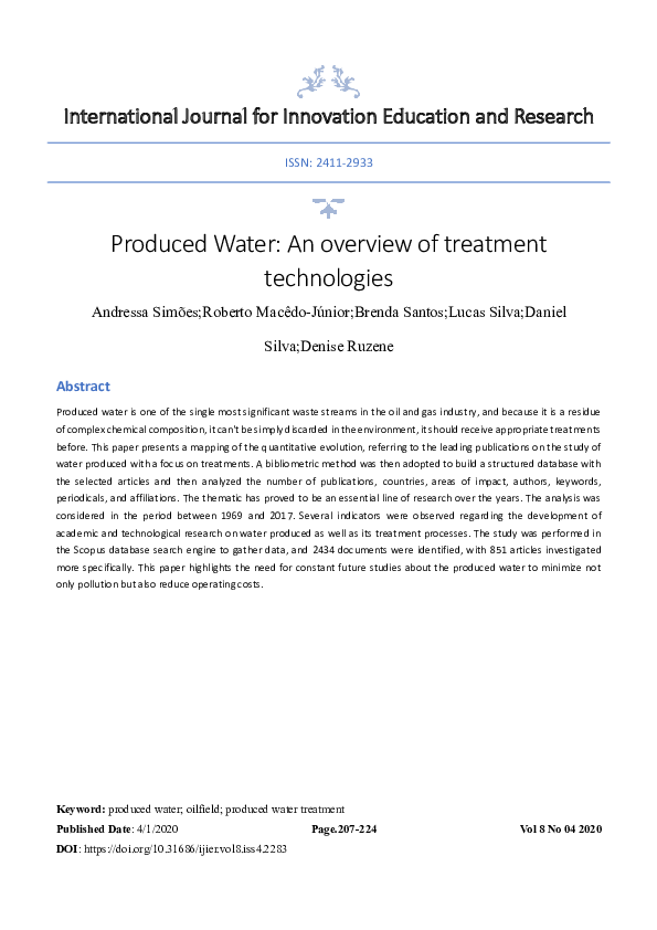(PDF) Produced Water: An overview of treatment technologies