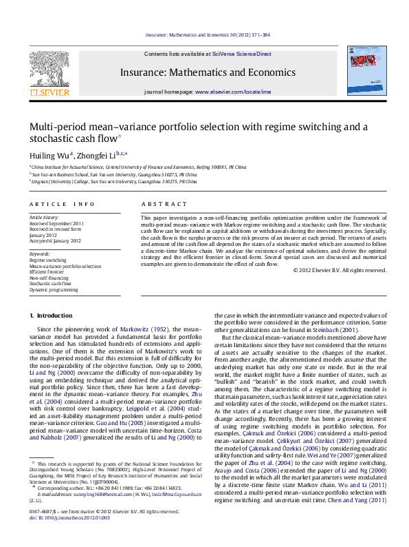 Pdf Multi Period Mean Variance Portfolio Selection With Regime