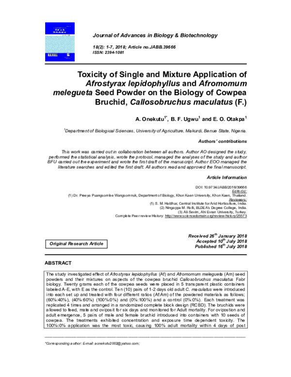 (PDF) Toxicity of Single and Mixture Application of Afrostyrax ...