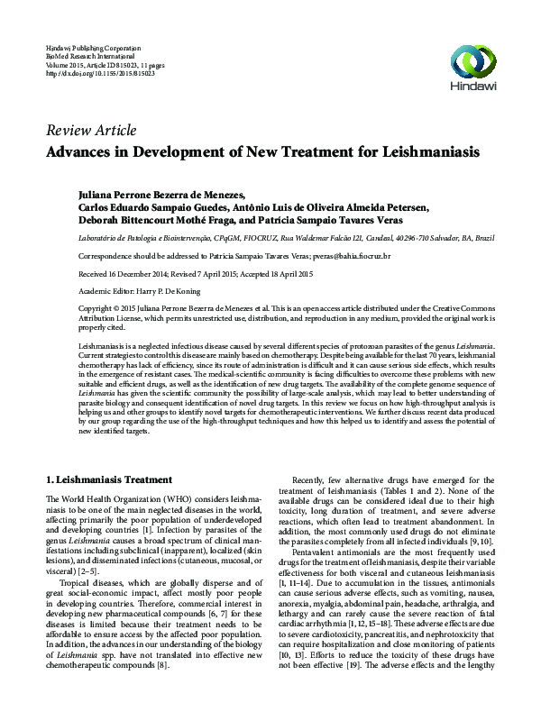 (PDF) Advances in Development of New Treatment for Leishmaniasis