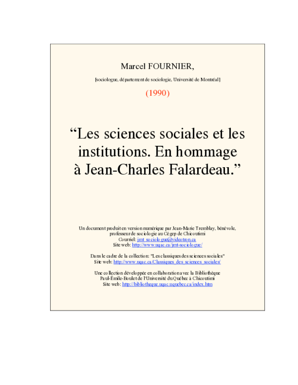 (PDF) Sciences Sociales et Les Institutions