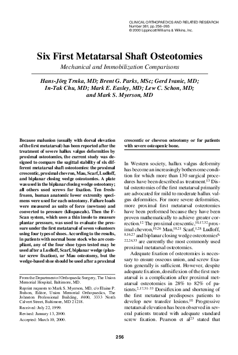 (PDF) Six First Metatarsal Shaft Osteotomies