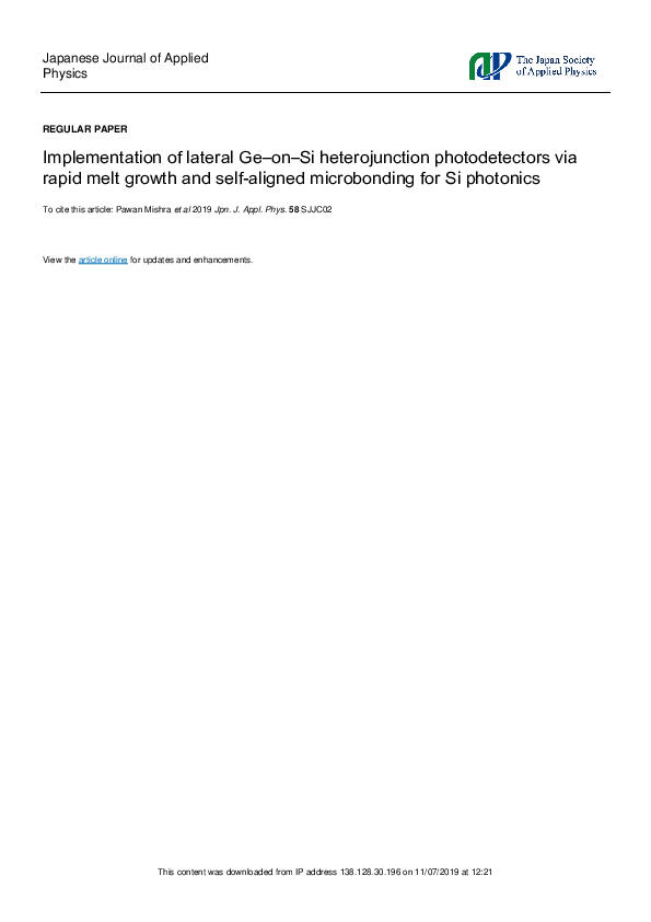 (PDF) Implementation of lateral Ge–on–Si heterojunction photodetectors ...