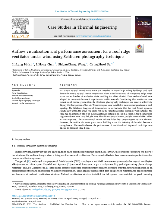 (PDF) Airflow visualization and performance assessment for a roof ridge ventilator under wind ...